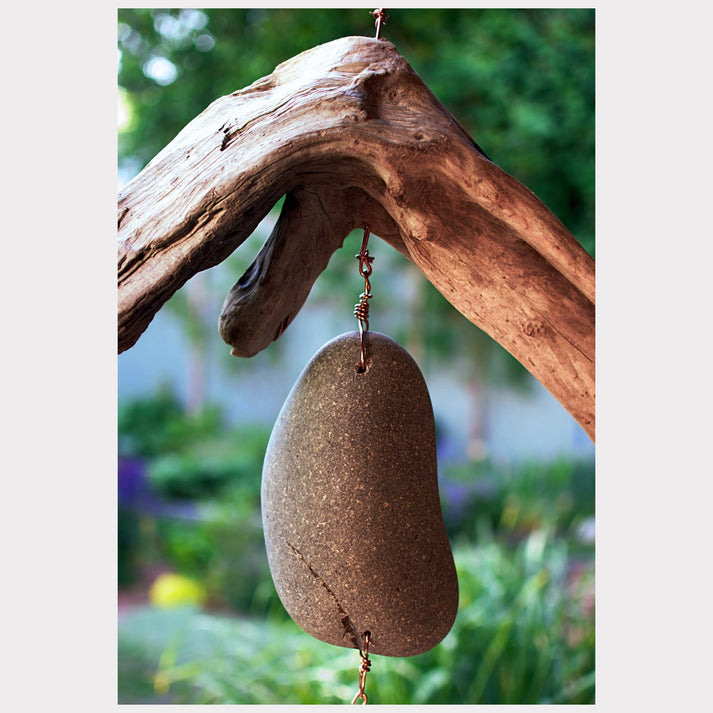 Large Beach Stone and Driftwood Wind Chime - 7 Copper Chimes – Coast Chimes