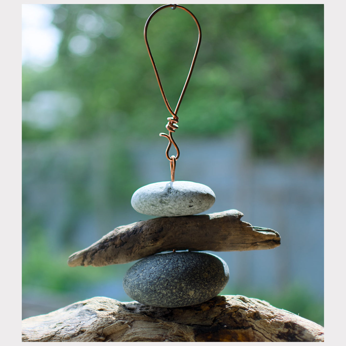 Rustic Driftwood Wind Chime - Coastal Beach Stones with Copper Chimes ...