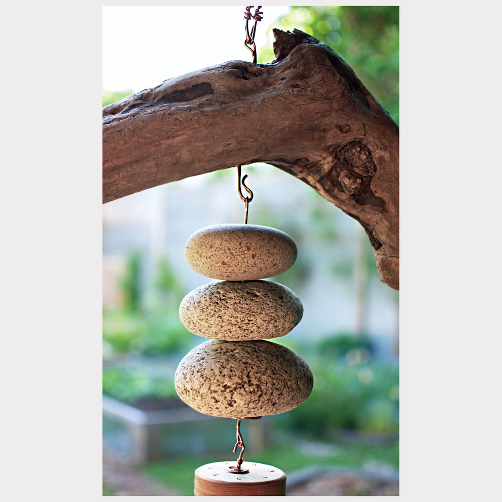 Large Driftwood Wind Chime - Copper Chimes - Beach Stones - Calming ...