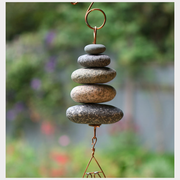 Outdoor Zen Wind Chime - Handcrafted Beach Stone with Brass Chimes ...