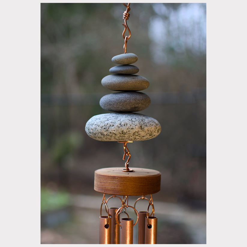 Zen Wind Chime - Natural Beach Stones - Five Genuine Copper Chimes ...