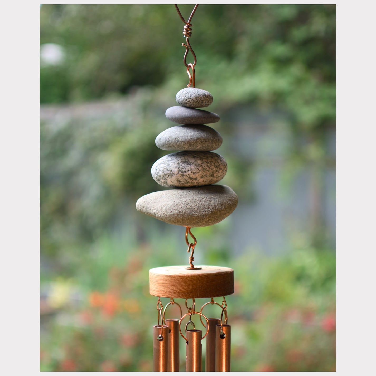 Zen Wind Chime - Natural Beach Stones - Five Genuine Copper Chimes ...