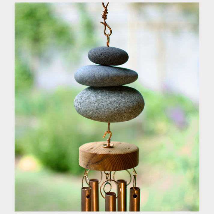 Copper Zen Wind Chime - Handmade Beach Stone Garden Decor - Calming ...