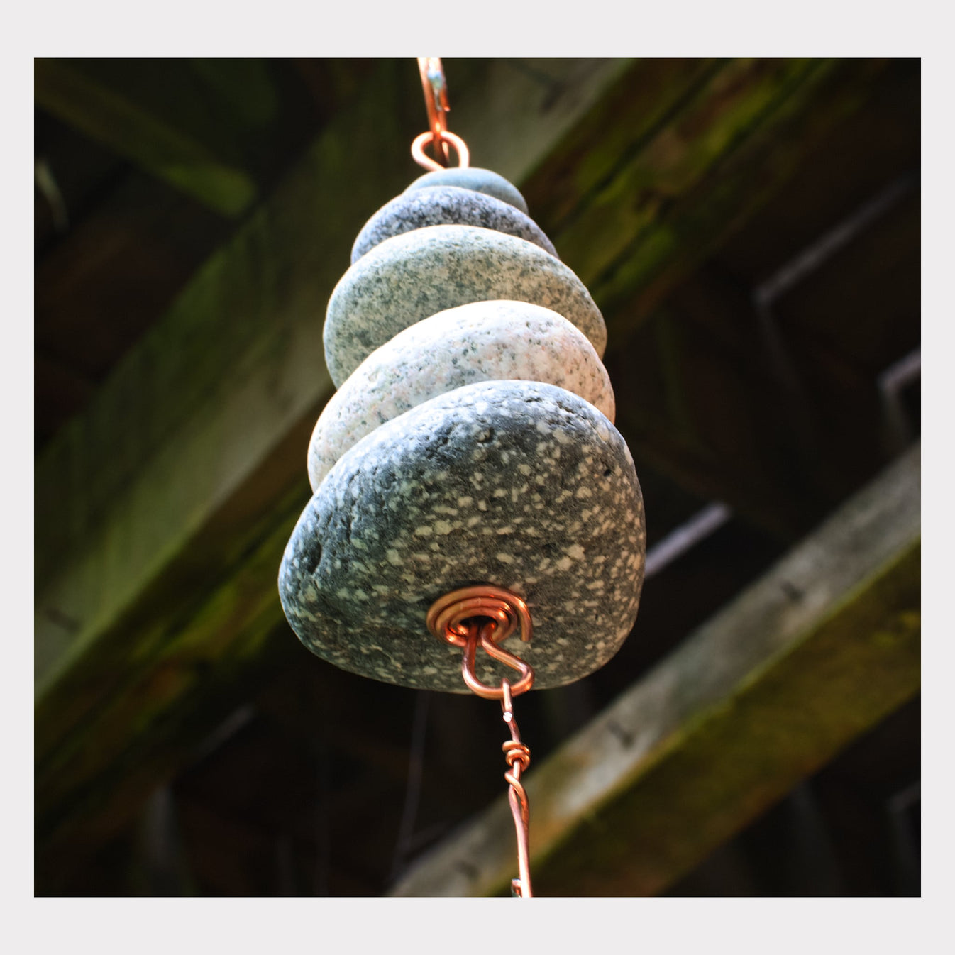 Outdoor Zen Wind Chime - Handcrafted Beach Stone with Brass Chimes ...
