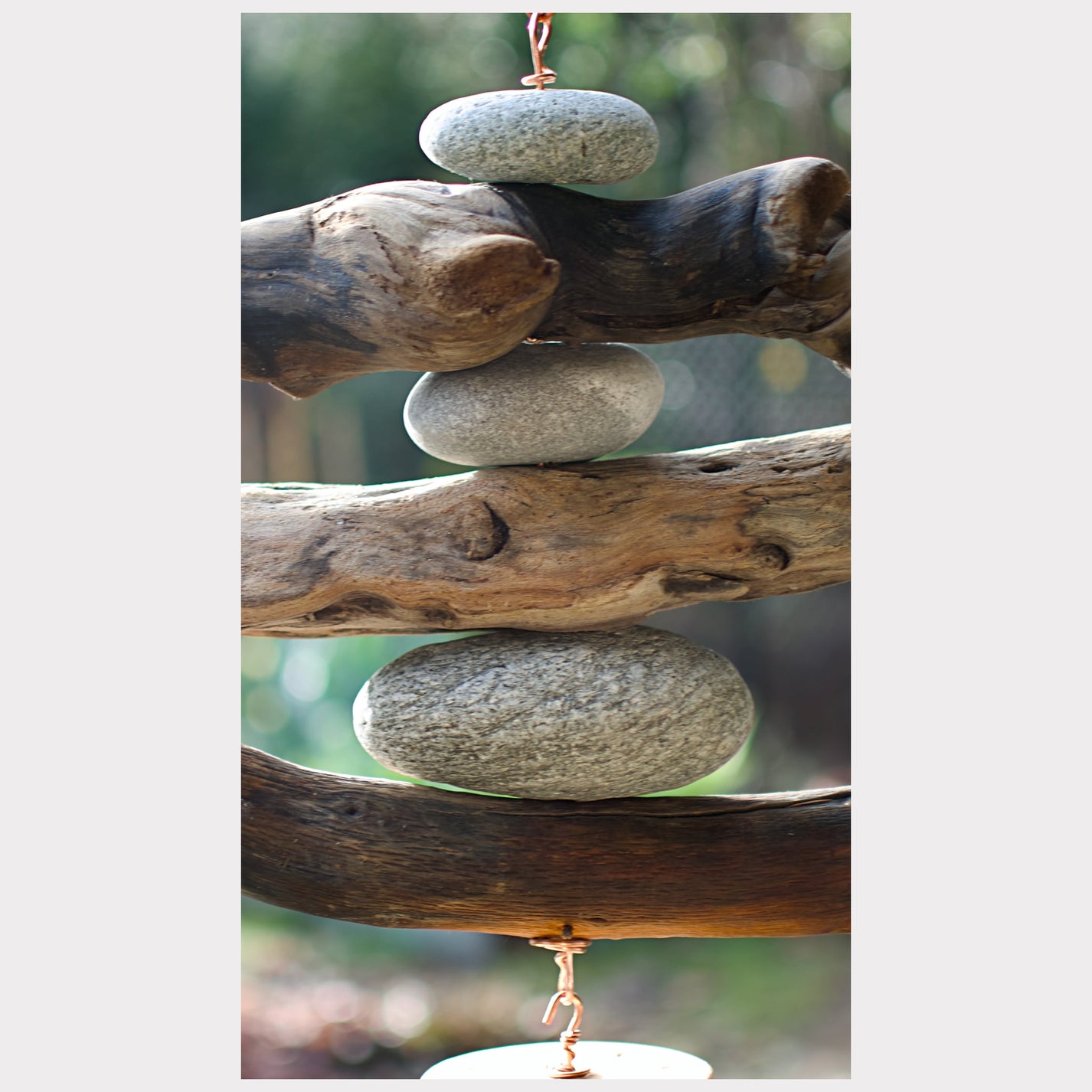 Rustic Driftwood Wind Chime - Coastal Beach Stones with Copper Chimes ...