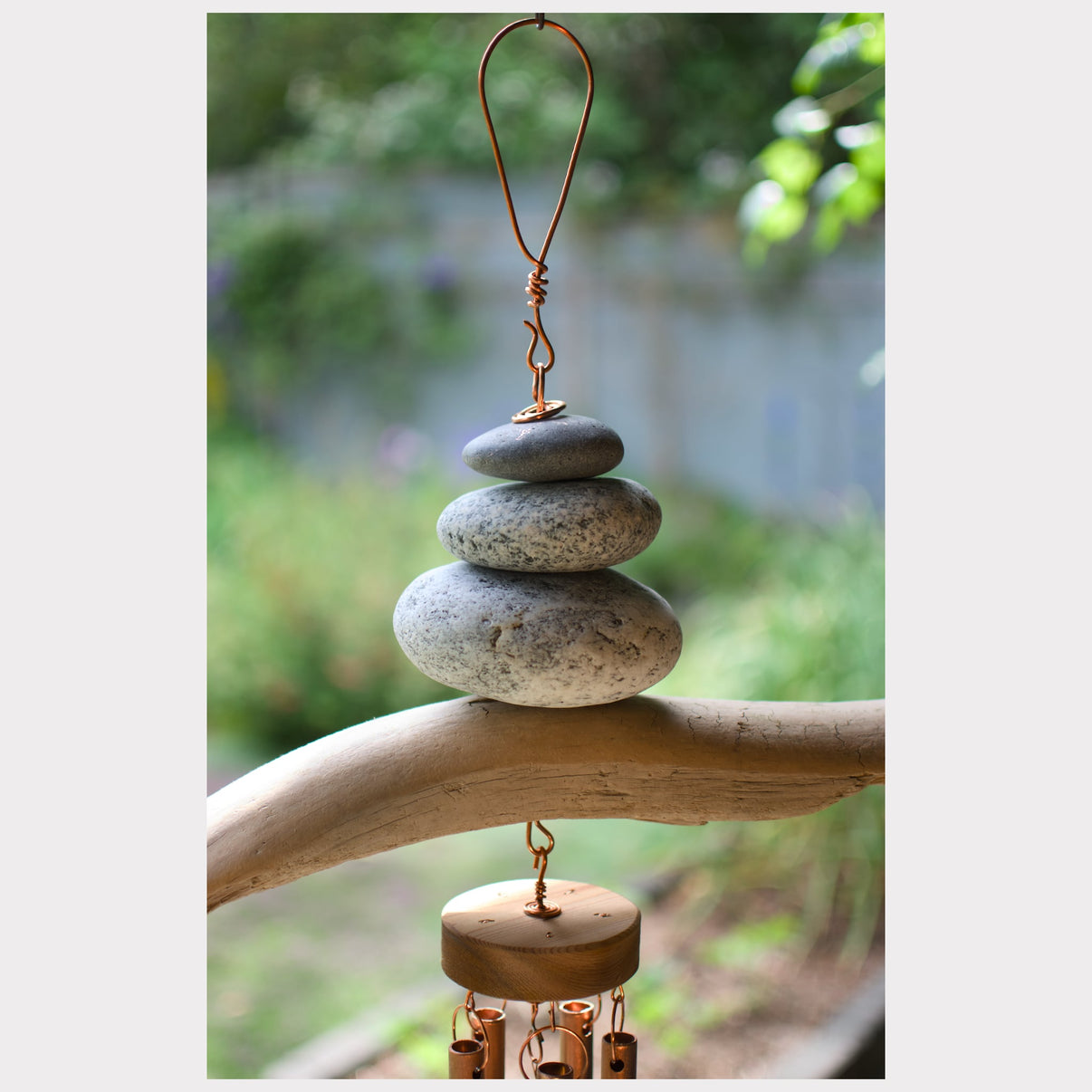 Driftwood and Stone Wind Chime - Beachcomber Outdoor Decor -Copper ...