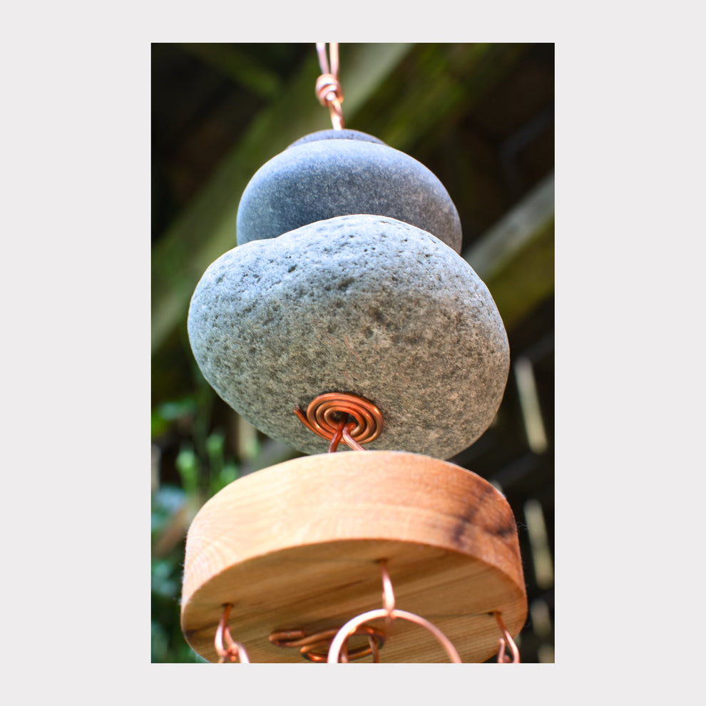 Copper Zen Wind Chime - Handmade Beach Stone Garden Decor - Calming ...