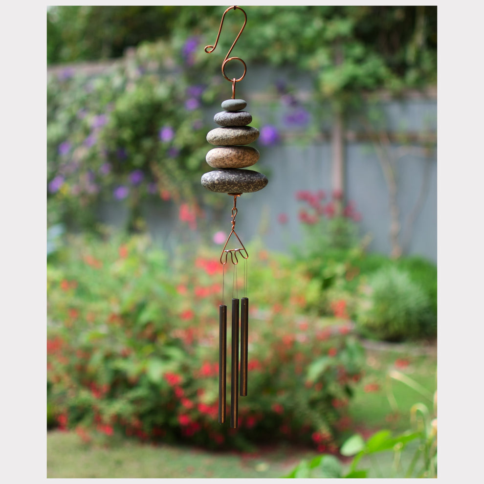 Outdoor Zen Wind Chime - Handcrafted Beach Stone with Brass Chimes ...