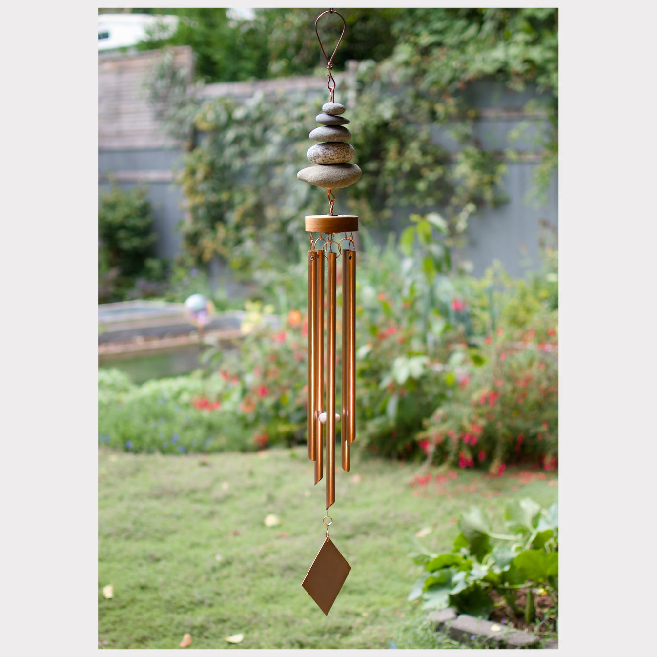 Zen Wind Chime - Natural Beach Stones - Five Genuine Copper Chimes ...