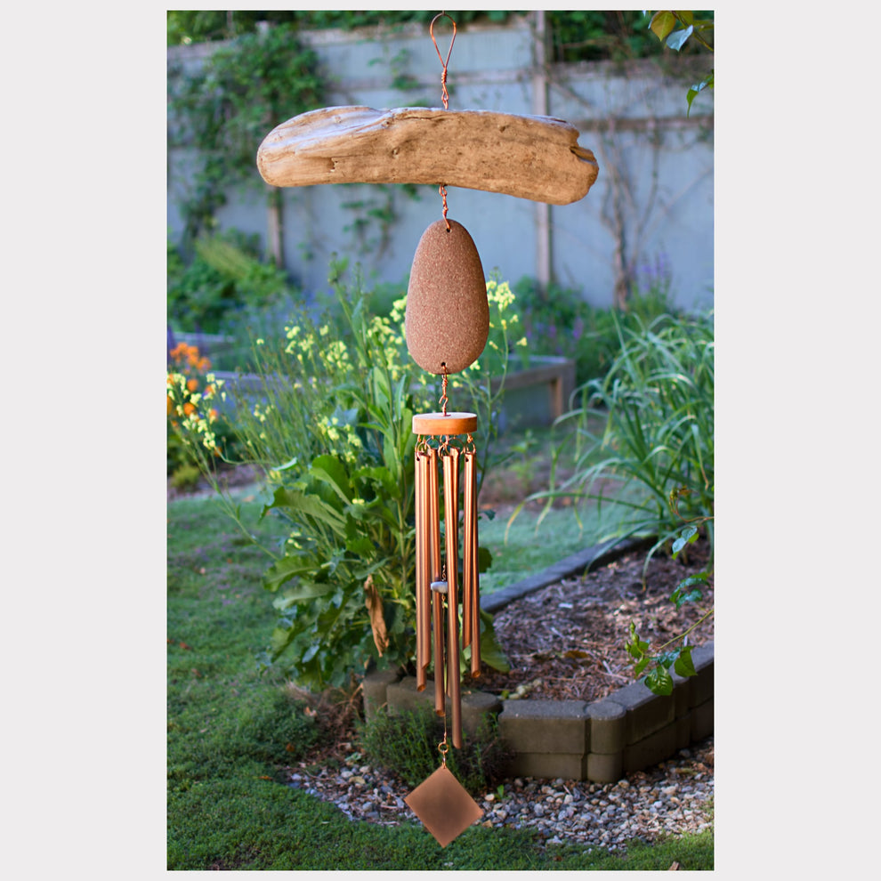 Rustic Driftwood Wind Chime - Beach Stone - Real Copper Chimes – Coast ...