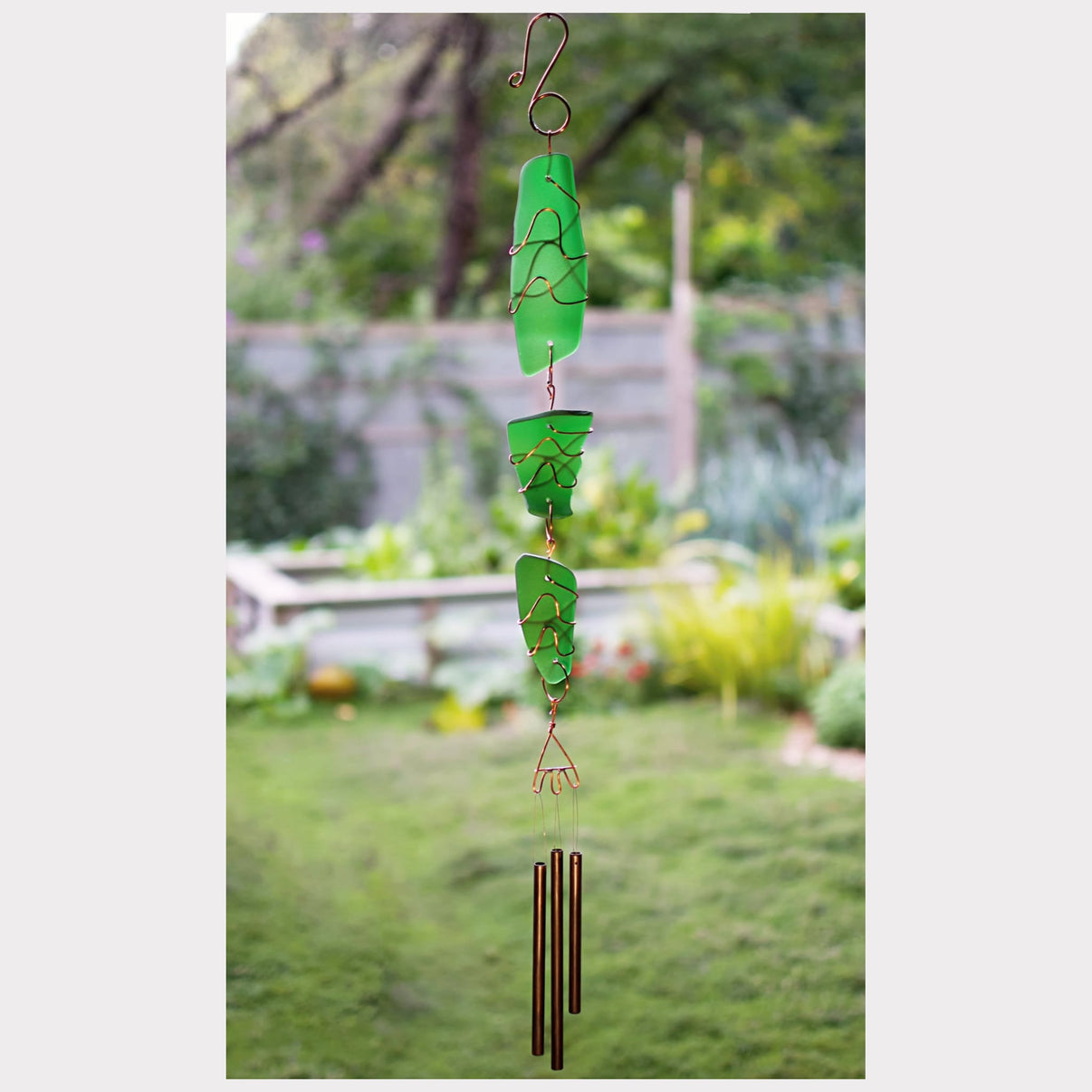 Sea Glass Wind Chime with Copper and Genuine Brass Chimes - All Season ...