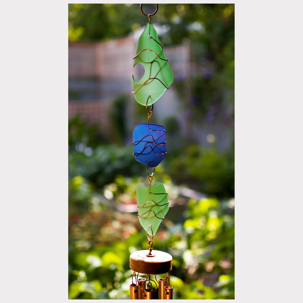 Outdoor Sea Glass Wind Chime - Genuine Copper Chimes - All Season ...