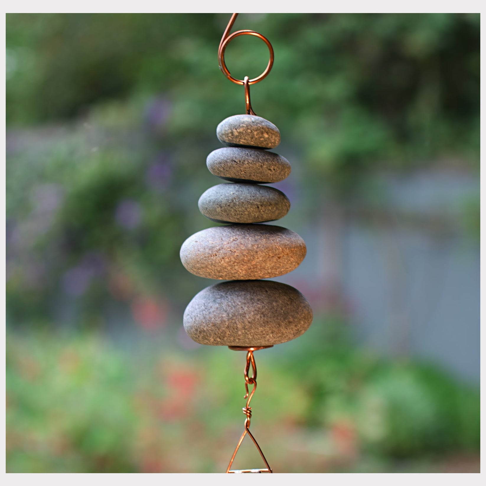 Outdoor Zen Wind Chime - Beach Stone with Handcrafted Brass Chimes ...