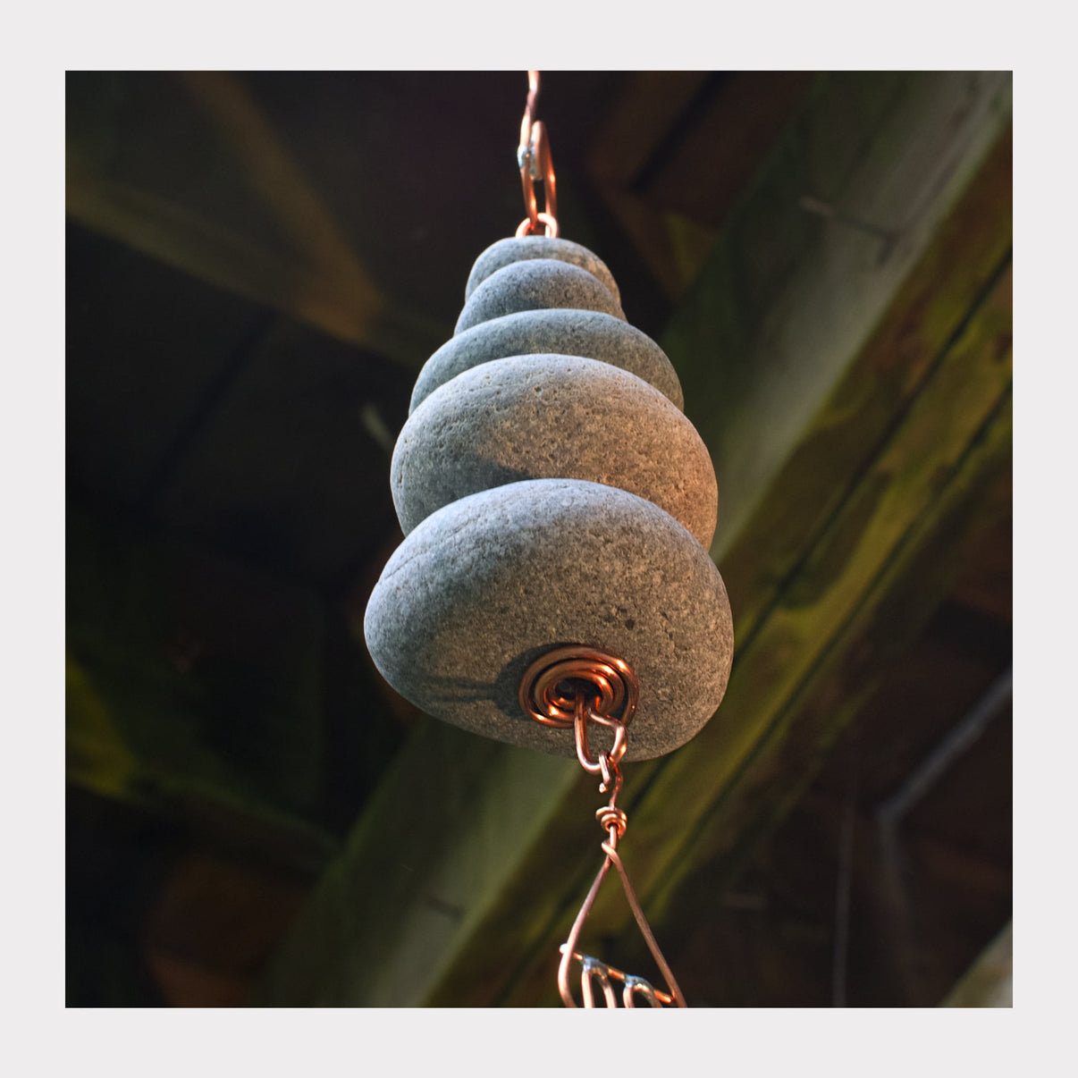 Outdoor Zen Wind Chime - Beach Stone with Handcrafted Brass Chimes ...