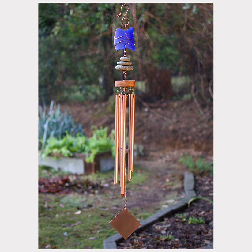 Copper Wind Chime - Beach Stones - Blue Beach Glass - All Season ...