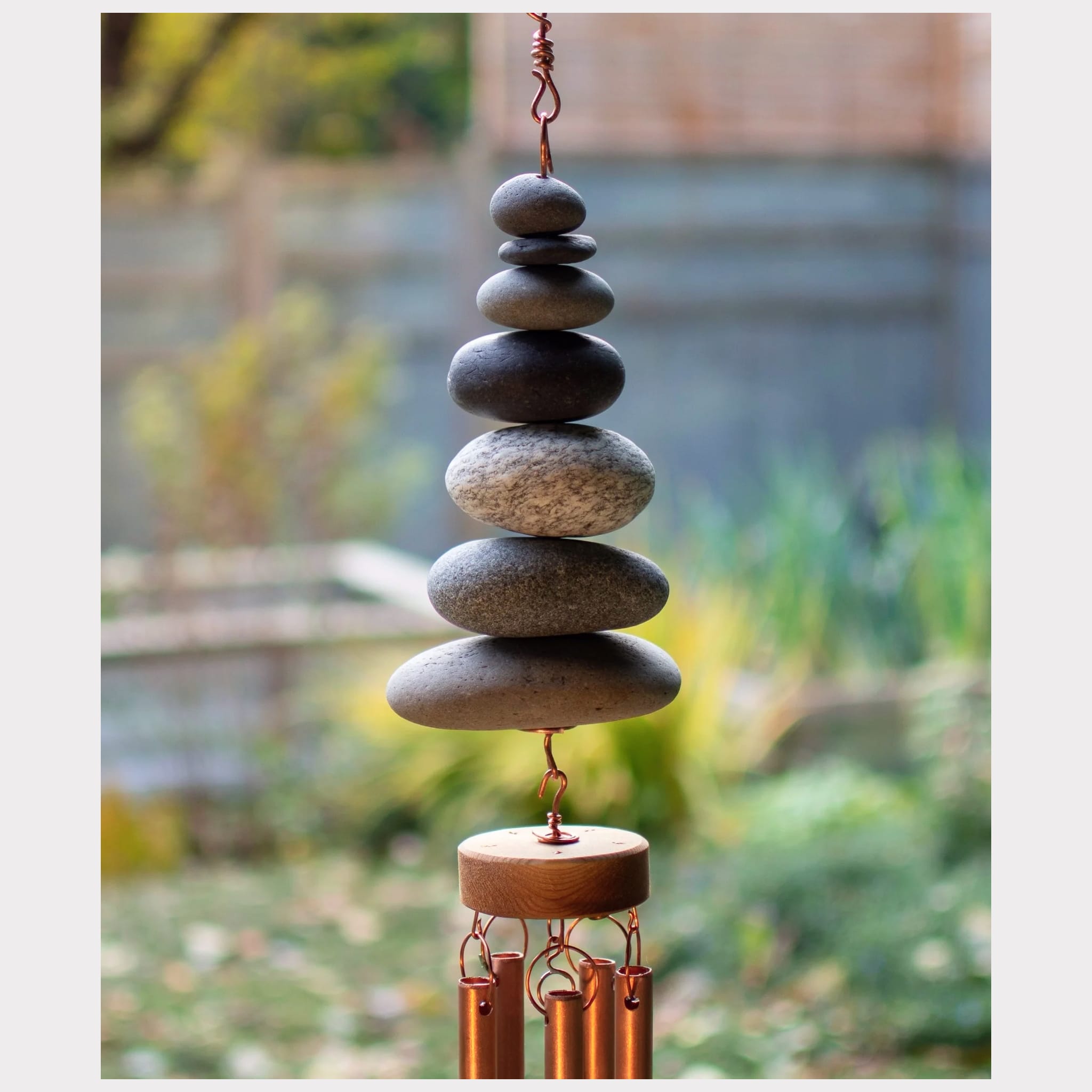Wind Chime Natural Beach Stones Genuine Copper Chimes Outdoor - Zen ...