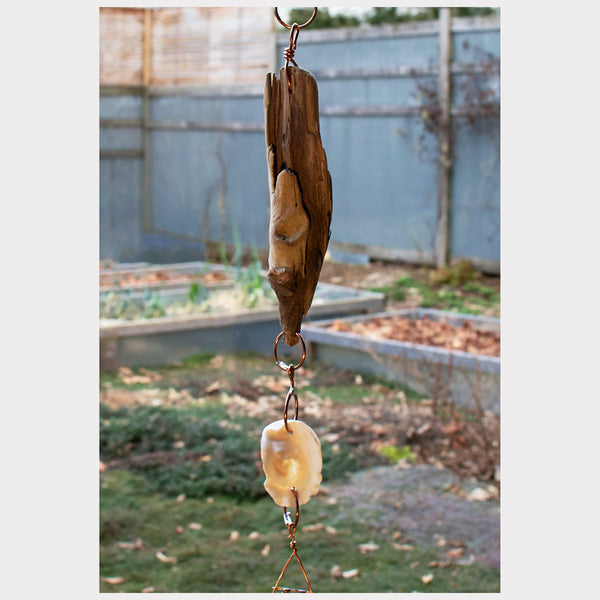 Driftwood Wind Chime with an Oyster Shell - Brass Chimes - Calming ...