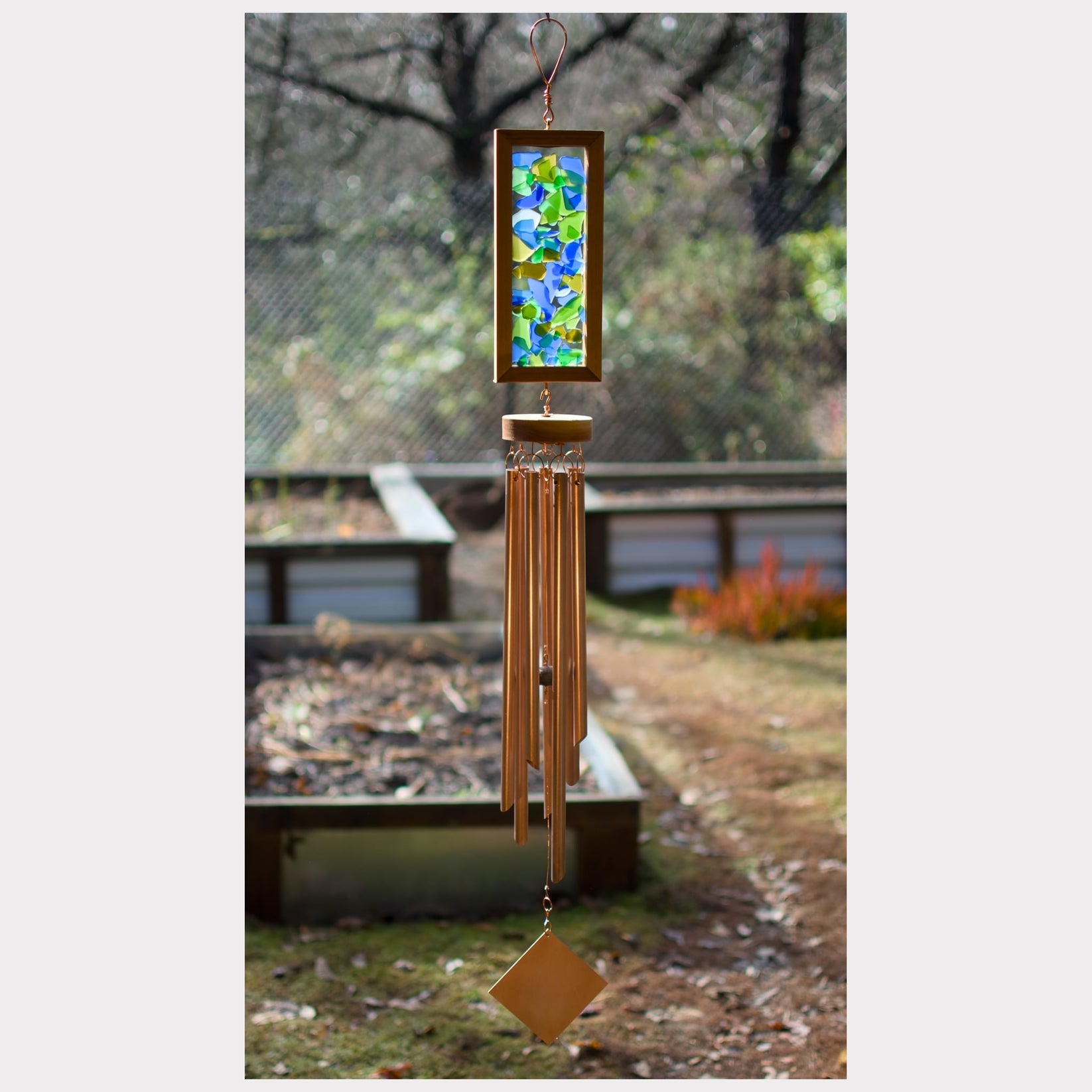 Colorful Beach Glass Wind Chime - Real Copper Chimes - Outdoor All Sea ...
