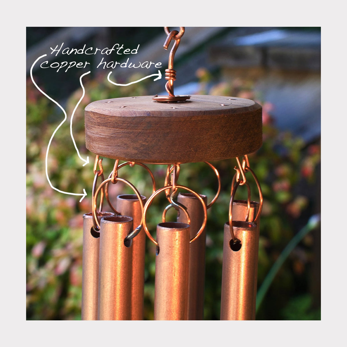 Real Copper Wind Chime - Rustic Driftwood - Relaxing Sound - Outdoor ...